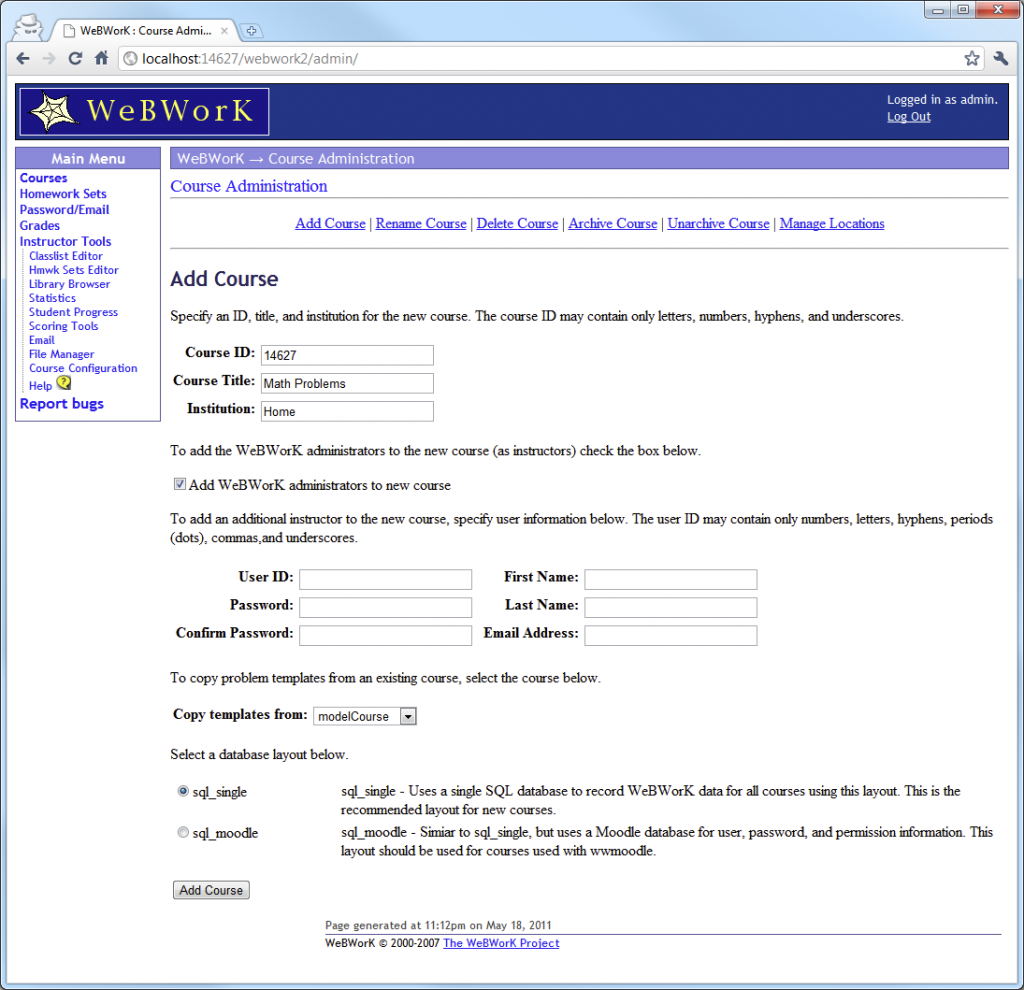 Installing Your Own Personal WeBWork Server, Part IV – Daniel's ...